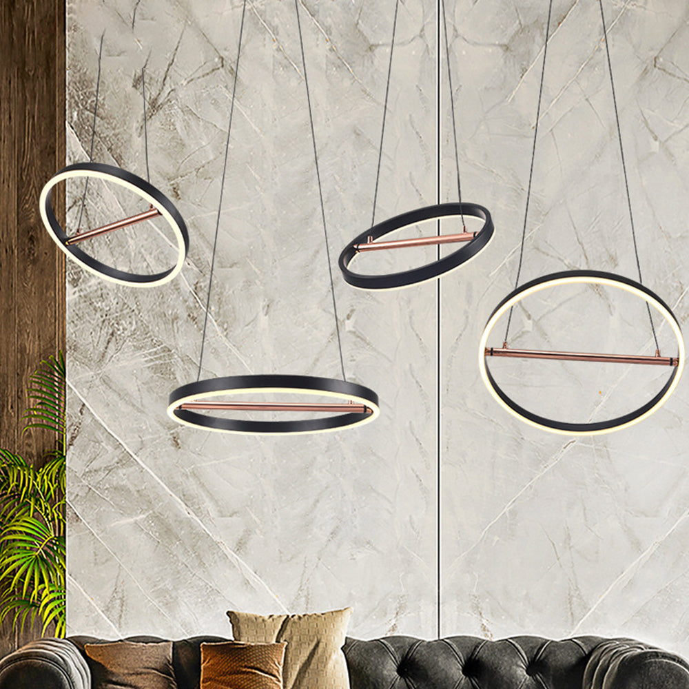 Modern LED Ring Round Black Pendant Light