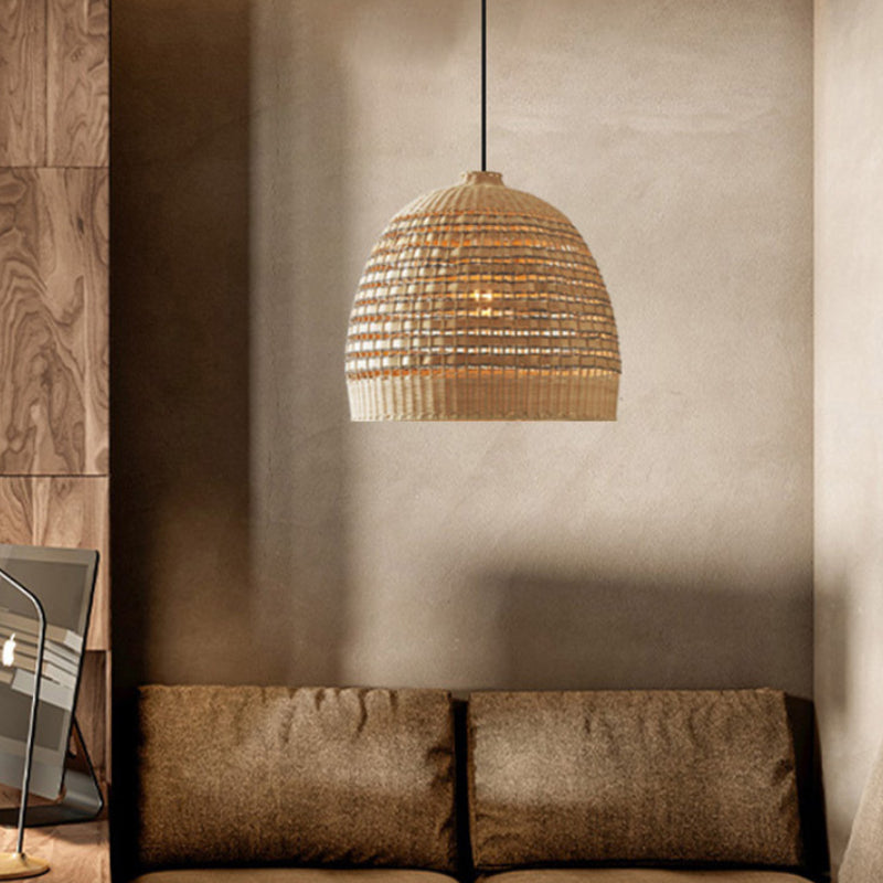 Handwoven Rattan Bell Pendant Light Rustic